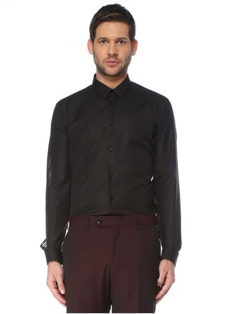 Palzileri Lab Erkek Siyah Küçük Yaka Çizgi Desenli Gömlek 4 IT