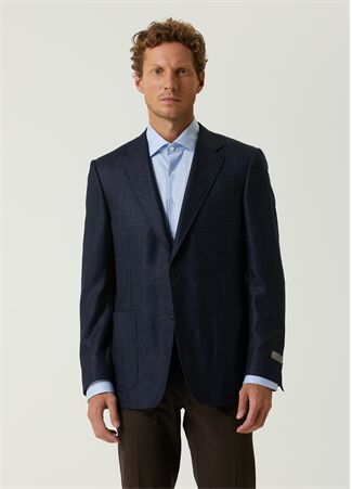 Canali Erkek Lacivert Desenli Yün Ceket 54 IT