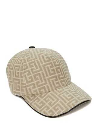 Balmain Kadın Bej Logo Jakarlı Keten Şapka EU