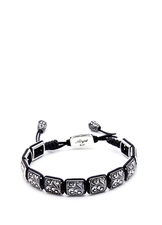 Boga Erkek Siyah Taşlı Gümüş Rengi Makrame Bileklik Gri EU