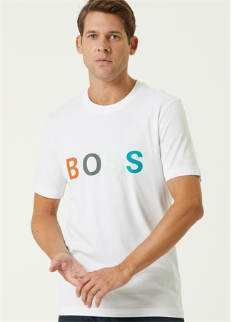 Boss Erkek Beyaz Bisiklet Yaka Logolu T-shirt S EU Boss Erkek Beyaz Bisiklet Yaka Logolu T-shirt S EU