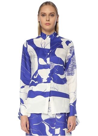 Christopher Esber Kadın Mavi İngiliz Yaka Desenli İpek Gömlek 6 US