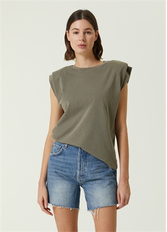 Anine Bing Kadın Tanner Haki Vatkalı Kolsuz T-shirt M EU Anine Bing Kadın Tanner Haki Vatkalı Kolsuz T-shirt M EU