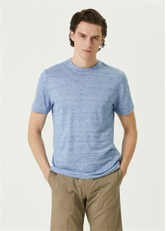 Luciano Barbera Erkek Mavi Nopeli Keten T-shirt L Eu