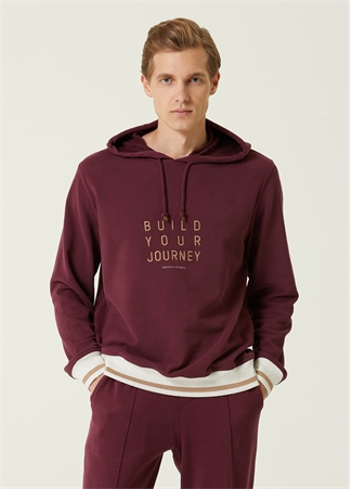 Brunello Cucinelli Erkek Bordo Kapüşonlu Yazı Baskılı Sweatshirt L EU