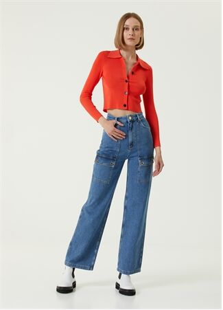 Sandro Kadın Loose Fit Cepli Jean Pantolon Mavi 38 FR