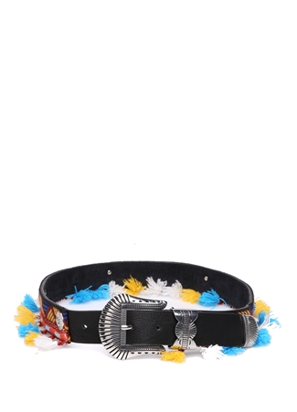 Amenapih Kadın Tribute Siyah Ponpon Detaylı Deri Kemer S EU