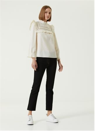 Zadig&Voltaire Kadın Ekru Dik Yaka Pilili Uzun Kol Bluz Beyaz M EU