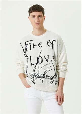 Isabel Benenato Erkek Beyaz Slogan Jakarlı Kazak L EU Isabel Benenato Erkek Beyaz Slogan Jakarlı Kazak L EU