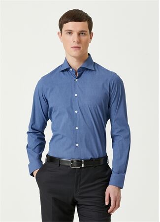 Pal Zileri Erkek Mavi Mikro Desenli Gömlek Lacivert 42 IT