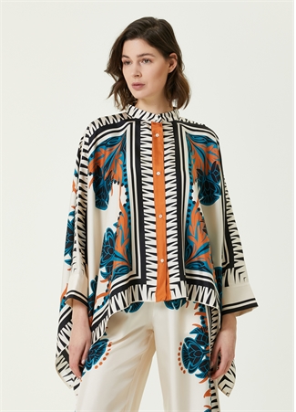 La Doublej Kadın Foulard Dik Yaka Desenli İpek Bluz S EU La Doublej Kadın Foulard Dik Yaka Desenli İpek Bluz S EU