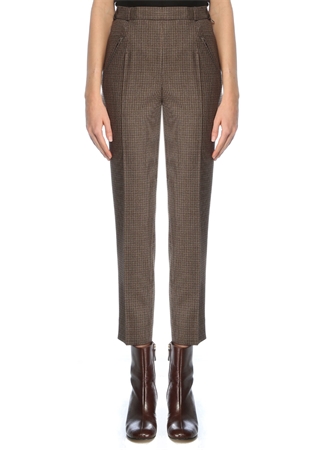 Maison Margiela Kadın Bej Pötikareli Yüksek Bel Yün Pantolon 38 IT