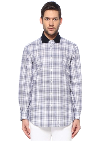 Pal Zileri Erkek Mavi Polo Yaka Kareli Gömlek 42 IT