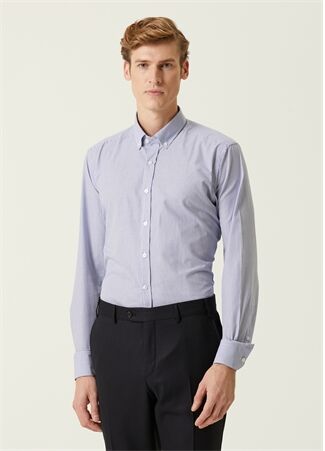 Beymen Erkek Comfort Fit Lacivert Çizgili Gömlek S EU