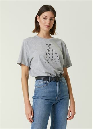 Kadın Gri Logo Baskılı T-shirt L EU