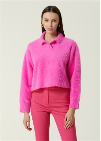 Jacquemus Kadın Pembe Polo Yaka Dokulu Kazak 36 FR