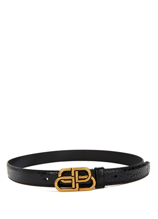 Balenciaga Kadın Siyah Gold Deri Kemer 80 EU