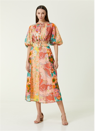 Zimmermann Kadın Colorblock Çiçekli Midi Keten Etek 0 US Zimmermann Kadın Colorblock Çiçekli Midi Keten Etek 0 US