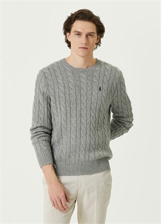Polo Ralph Lauren Erkek Gri Saç Örgü Dokulu Kazak L Eu