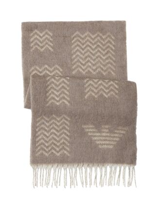 Emporio Armani Erkek Bej Zikzak Jakarlı Yün Atkı EU