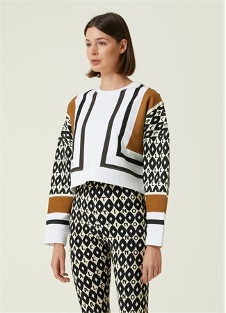 Valentino Kadın Krem Siyah Logo Desenli Sweatshirt M EU
