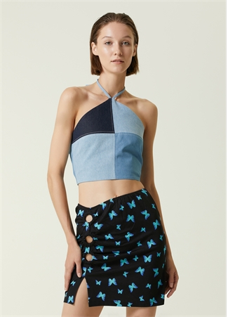 Musier Kadın Mavi Patchwork Detaylı Denim Bluz 34 IT Musier Kadın Mavi Patchwork Detaylı Denim Bluz 34 IT