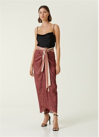 Tuvanam Kadın Kırmızı Beli Bağcıklı Puantiyeli Maksi Etek 38 EU
