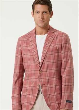 Pal Zileri Erkek Bordo Kelebek Yaka Kareli Yün Ceket 50 IT