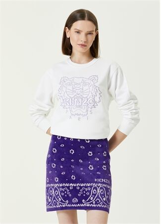 Kenzo Kadın Tiger Beyaz Bisiklet Yaka Logolu Sweatshirt XS EU