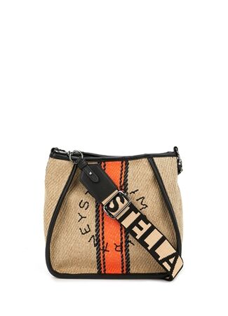 Stella McCartney Kadın Bej Logolu Keten Omuz Çantası EU