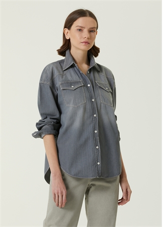 Brunello Cucinelli Kadın Gri Çift Cepli Denim Gömlek S EU Brunello Cucinelli Kadın Gri Çift Cepli Denim Gömlek S EU