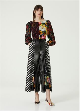 Dolce&Gabbana Kadın Siyah Beyaz Patchwork Desenli Pantolon 38 IT