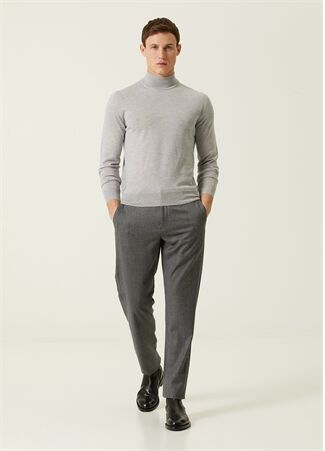 Canali Erkek Gri Beli Kordonlu Yün Pantolon 48 IT