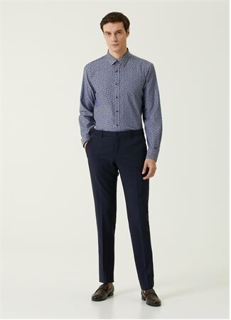 Palzileri Lab Erkek Mavi Modern Yaka Çiçek Desenli Gömlek 42 IT