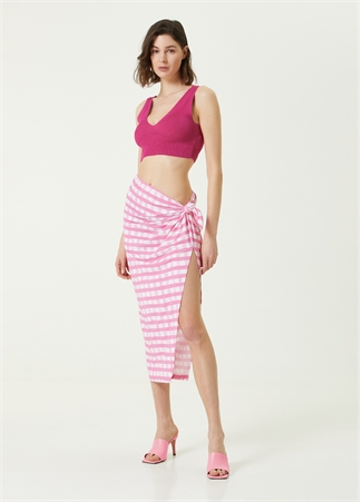 Jacquemus Kadın Pembe Beyaz Kareli Bağcıklı Midi Etek S EU Jacquemus Kadın Pembe Beyaz Kareli Bağcıklı Midi Etek S EU