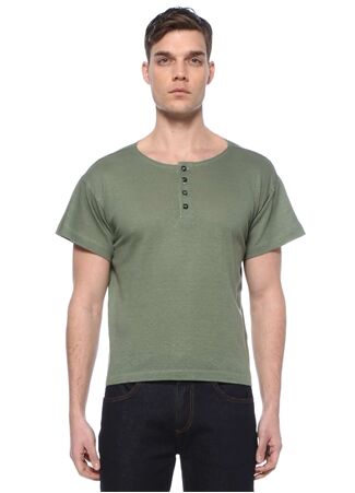 Pal Zileri Erkek Haki Yakası Düğmeli T-shirt Yeşil L EU