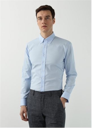 Network Erkek Slim Fit Mavi Düğmeli Yaka Gömlek 38 EU