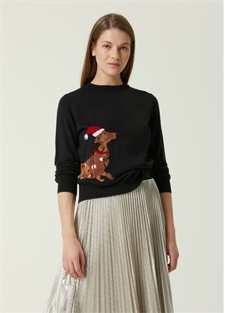 Beymen Club Kadın Siyah Bisiklet Yaka Köpek Jakarlı Yün Kazak S