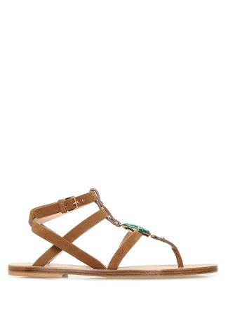 Alberta Ferretti Kadın Kahverengi Mavi Taş Detaylı Deri Sandalet 35 EU