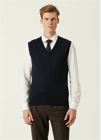 Beymen Collection Erkek Lacivert V Yaka Yün Süveter S EU