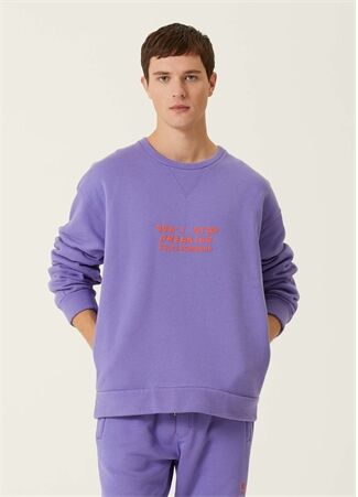 Dolce&Gabbana Erkek Mor Slogan Baskılı Logolu Sweatshirt 46 IT