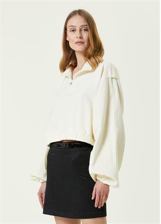 Les Benjamins Kadın Beyaz Dik Yaka Balon Kol Sweatshirt S EU