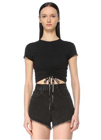 Versace Jeans Couture Kadın Siyah Drapeli Büzgü Detaylı T-shirt 38 IT