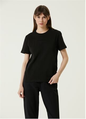 Academia Kadın Siyah Bisiklet Yaka T-shirt XS