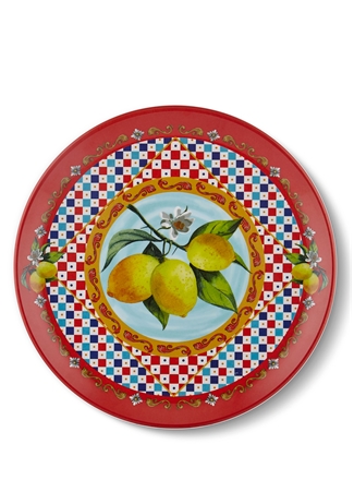 Chiara Alessi Capri Mavi Kırmızı Limon Desenli Melamin Tabak Chiara Alessi Capri Mavi Kırmızı Limon Desenli Melamin Tabak