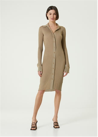 Bottega Veneta Kadın Bej Polo Yaka Midi İpek Triko Elbise S EU Bottega Veneta Kadın Bej Polo Yaka Midi İpek Triko Elbise S EU