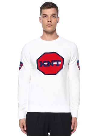 Knt Erkek Beyaz Kırmızı Logo Patchli Sweatshirt XL EU Knt Erkek Beyaz Kırmızı Logo Patchli Sweatshirt XL EU