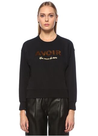 Beymen Club Kadın Avoir Siyah Bisiklet Yaka Baskılı Sweatshirt XL