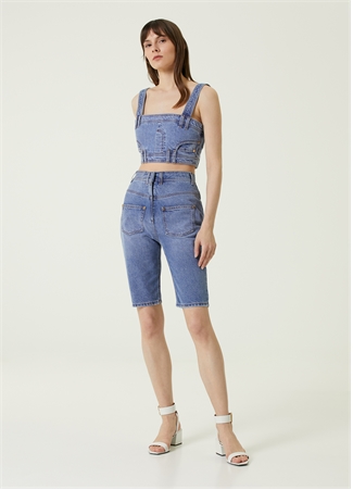 Balmain Kadın Yüksek Bel Jean Şort Mavi 36 FR