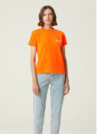 Balenciaga Kadın Turuncu Logolu T-shirt S EU